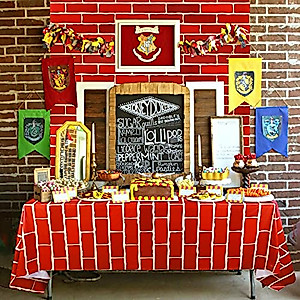 PHOGARY 3 Red Brick Tablecloth, Stone Wall Backdrop Xmas Decorations, Disposable Plastic Rectangular Table Covers, Photo Brick Decal Background for Winter Halloween Christmas Party