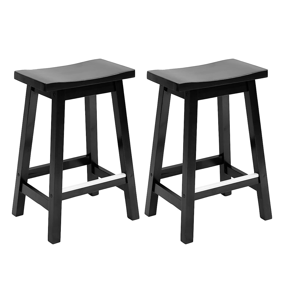 PayLessHere Bar Stools Set of 2 for Kitchen Counter Solid Wooden Saddle Stools 24-Inch/30-Inch Height (Black, 24 in)