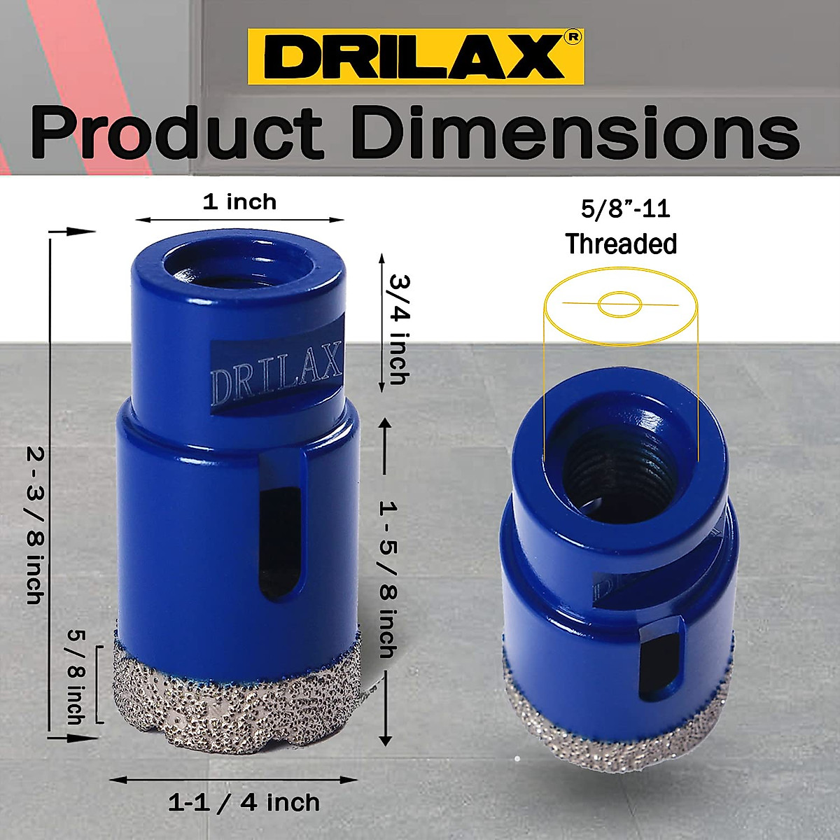 Diamond Hole Saw for Angle Grinders Masonry Concrete Granite Quartz Porcelain Ceramic Tile Hole Saw Brick 5/8"-11 Threaded Connection Heavy Duty Diamond Core Hole Saw Dry (1-1/4 inch)
