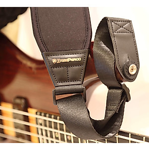 Bass Pergo AirCell Guitar Strap for Electric Guitar, Bass & Acoustic with 3.5" Wide Neoprene Pad w/ 4 Straps Locks, Adjustable Length from 47" to 55.", Black – Soft & Durable