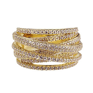 DoubleAccent 925 Sterling Silver Ring Women 14K Gold OR Rose Gold Plated Intertwined CZ Stone Pave CrissCross Statement Ring 13.5mm, 9