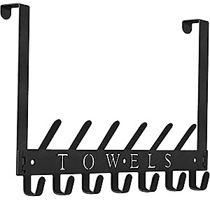 Towel Holder, Over The Door Hooks, Door Mount Towel Rack / Organizer Metal Bath Towel Hanger for Bedroom Kitchen Pool Bathrobe Beach, Bathrooms (13 Hooks, Black)