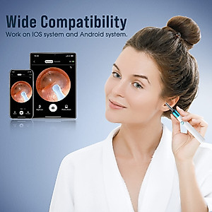 Ear Wax Removal, Ear Cleaner with Camera with 1080P, Otoscope with Light, Ear Wax Removal Kit with 6 Ear Pick, Ear Camera for iPhone, iPad, Android Phones (White)