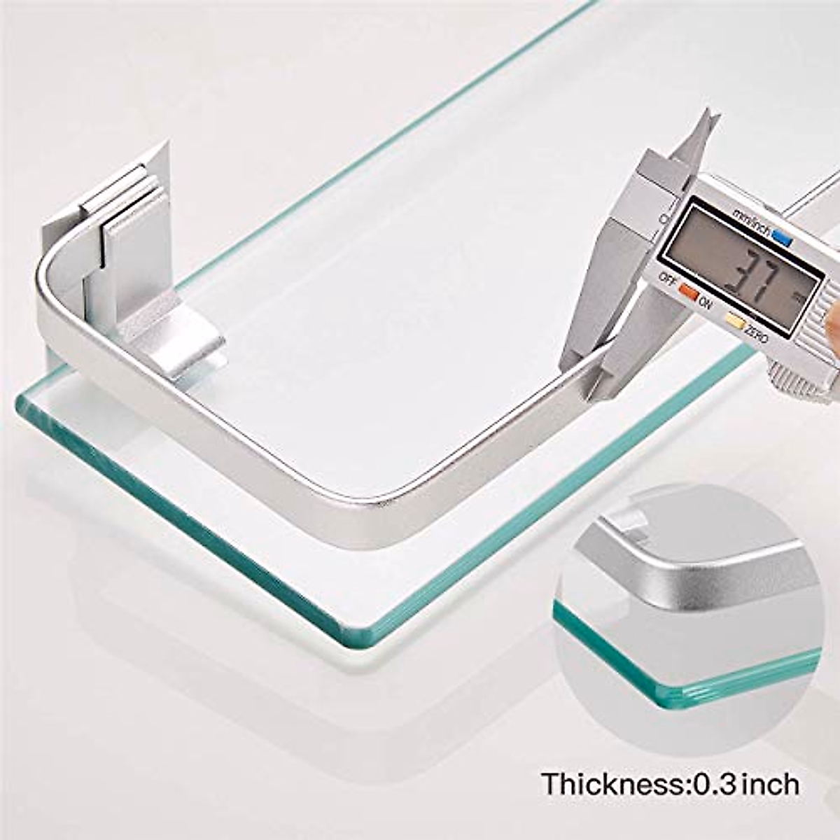 VOLPONE Bathroom Wall Shelf 15.7in Bathroom Glass Shelves Bathroom Shelves Wall Mount Glass Floating Shelf Rustproof Bathroom Wall Organizer 3 Tier (Sliver)