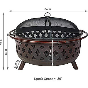 LEAYAN Garden Fire Pit Grill Bowl Grill Barbecue Rack Fire Pit,36" Large Bonfire Wood Burning Patio & Backyard Firepit for with Spark Screen Fireplace Poker and Round Cover,Outdoor Fire Pits