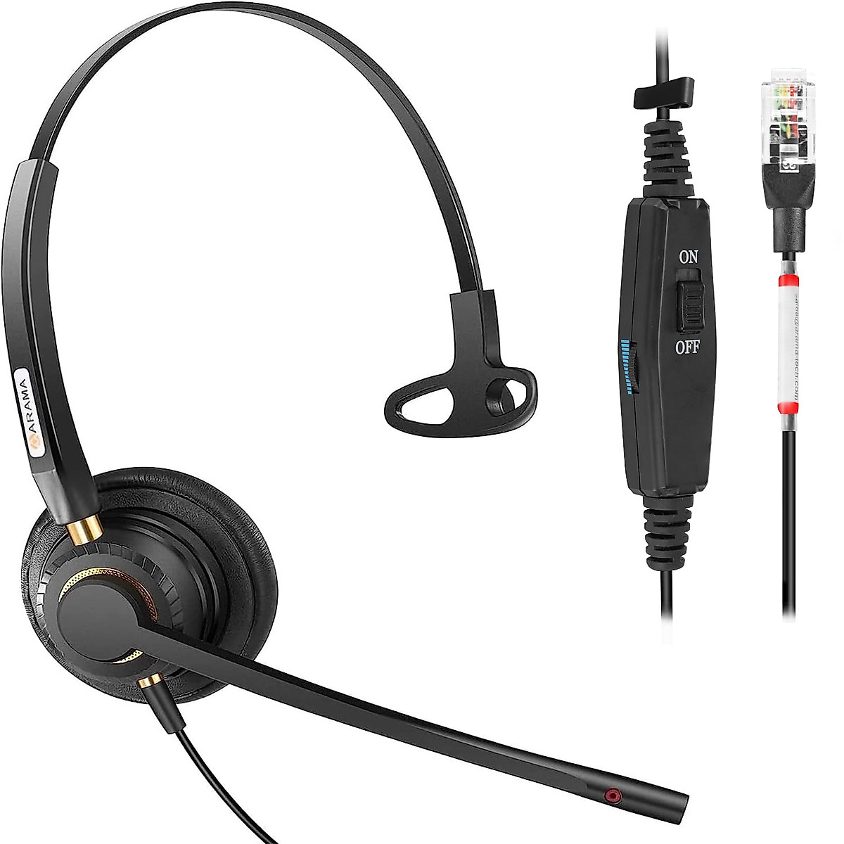 Arama Phone Headset with Noise Canceling Microphone Mute Switch RJ9 Telephone Headset Compatible with 6941 7841 7861 7941 7942 7945 7960 7961 7962 7965 8811 Office Landline Phones (A800C)