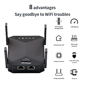 5G&2.4G WiFi Repeater 1200mbps WiFi Signal Network Extender Long Range 5ghz WiFi Amplifier Wireless Booster 4 Antenna AP Mode Extender Wan LAN Access Point