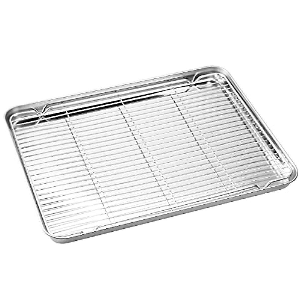 Wildone Baking Sheet & Rack Set [2 Sheets + 2 Racks], Stainless Steel Cookie Pan with Cooling Rack, Size 16 x 12 x 1 Inch, Non Toxic & Heavy Duty & Easy Clean