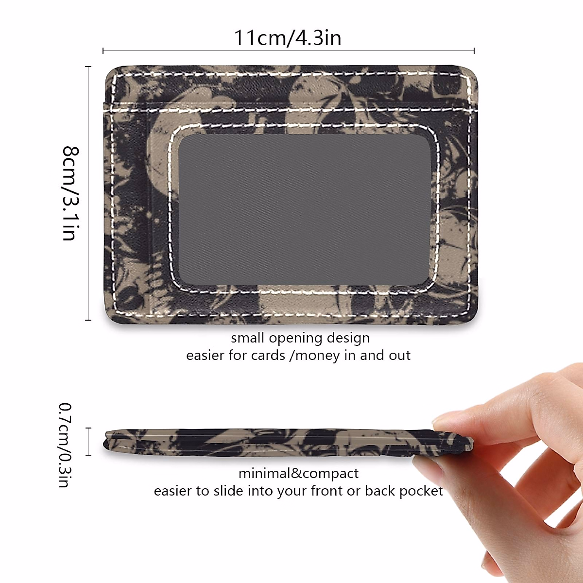 Linomo Thin leather Card Holder and Money Clip Sugar Skull Day of the Dead Wallet RFID Blocking for Men & Women