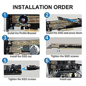 Dual M.2 PCIE Adapter, NGFF SSD to PCIE SATA Dual-Disk Adapter Expansion Card Supports MKey BKey Wiring PCIE 3.0X 4 Full Speed, Desktop PC Installation