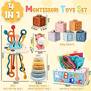 FEBALHS Montessori Baby Toys for 6+ Month Old, 4 in 1 Montessori Toys 6 to 12 months with Baby Stacking Toys, Baby Sensory Toys for 1 Year Old Boy Girl Infant Toddler Toys Gifts Birthday Gifts