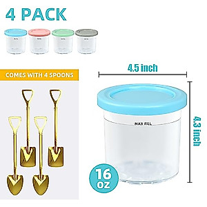 Ninja Creami Containers,4PCS Creami Pint Containers,Ice Cream Pints Containers with Lids for NC301 NC300 NC299AMZ Series Ice Cream Maker(Free Spoons)