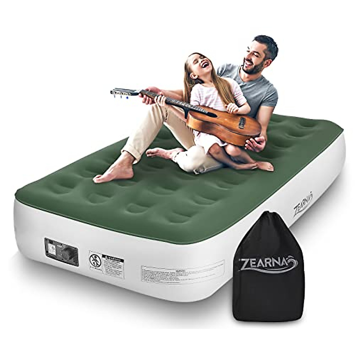 Zearna Twin Air Mattress with Built in Pump 13 Inch Inflatable Mattress for Tent Camping, Home Guest Bed - Adjustable Blow Up Mattress - Easy to Inflate (Twin Size) 75L x 39W x 13T