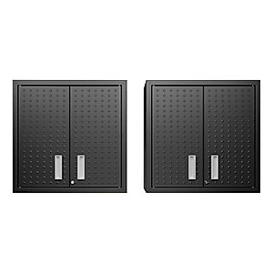 Pemberly Row Space Saving Metal 2 Piece Garage Storage Set with 2 Door Floating Cabinets in Charcoal Grey