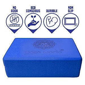 Yoga World EVA Yoga Blocks High Density Non-Slip Bricks for Stretching, Pilates, Stability, Fitness - Rounded Edges for Secure Grip Easy-to-Clean Exercise Accessories 180g (Blue)