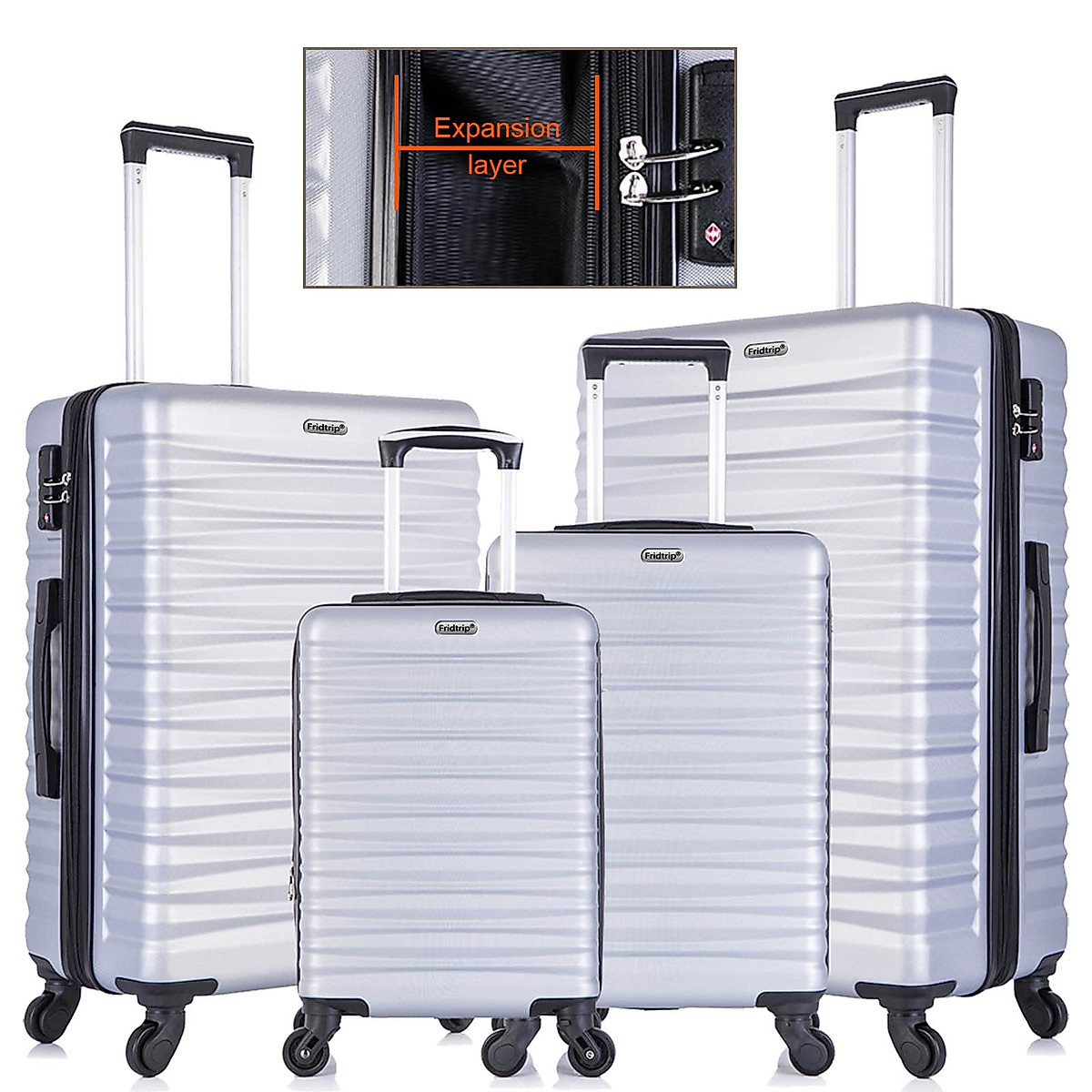 Apelila 4 Piece Luggage Sets, Expandable Hardshell ABS Luggage Sets with TSA Lock Spinner Wheels Travel Suitcases Set (4 PCS, Silver)