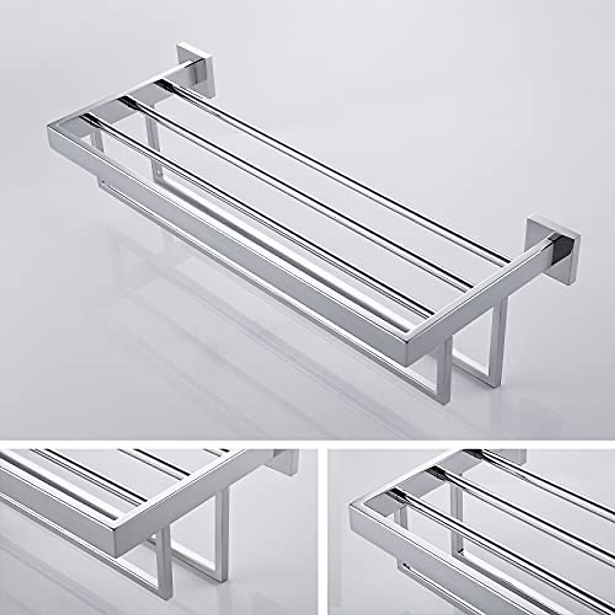 KOKOSIRI 24'' Bathroom Towel Shelf Chrome Towel Rack with Two Bath Towel Bars SUS304 Stainless Steel Wall Mounted, Polished Finish, B6003CH