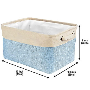 MALIHONG Personalized Foldable Storage Basket with Lovely Dog Yorkie Collapsible Sturdy Fabric Pet Toys Storage Bin Cube with Handles for Organizing Shelf Home Closet, Blue amd White