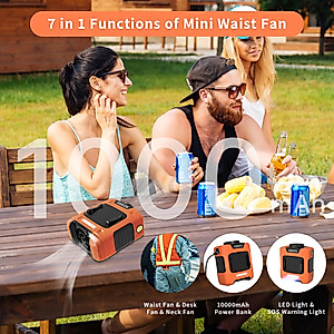 AMKEN Waist Fan - Belt Fan, Portable Clip Fan with 10000mAh Battery, 24-Hour Working Time, LED SOS Light - 3 Speeds, 15500RPM Strong Airflow - Neck Fan for Jobsite, Farming, Fishing