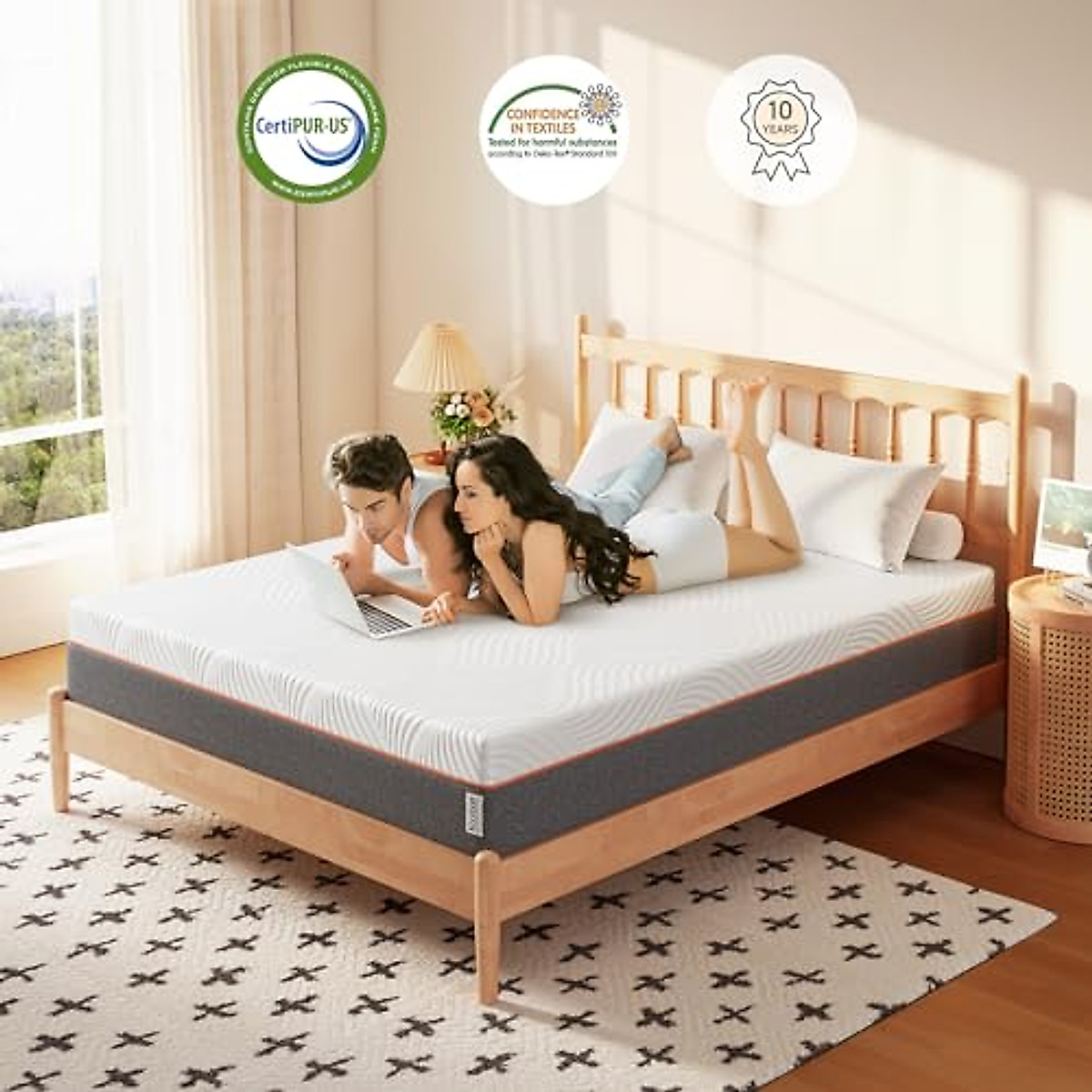 koorlian Queen Mattresses, 10 Inch Gel Memory Foam Mattress for Cooling Sleep & Pressure Relief, Queen Size Mattress in a Box with Knitted Cover, Motion Isolation, Fiberglass Free, Orange
