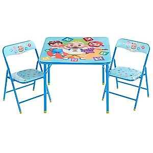 Idea Nuova Cocomelon 3 Piece Children's Activity Square Table and 2 Folding Chairs Set, Ages 3+