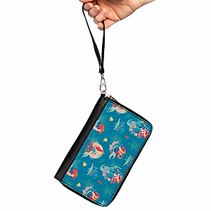 Buckle-Down Disney Wallet, Zip Around, The Little Mermaid Ariel with Flounder and Sebastian Blue, Vegan Leather