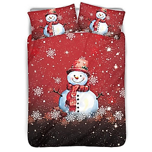 WHOSGNIHT Christmas Bedding Sets Snowman Duvet Cover Bedding Sets 3 Pcs Ultra Soft Modern Comforter Cover Quilt Cover Set with Zipper Closure Washed Micerofiber King Size