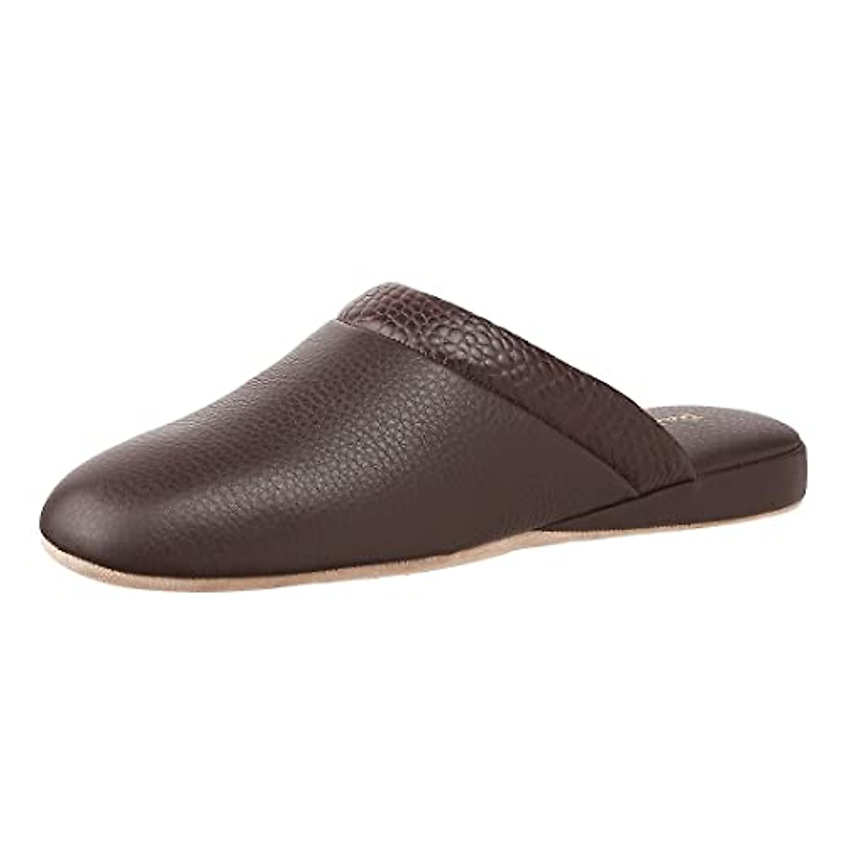 PAMIR Mens Premium Leather House Slippers with Memory Foam Brown Size 10