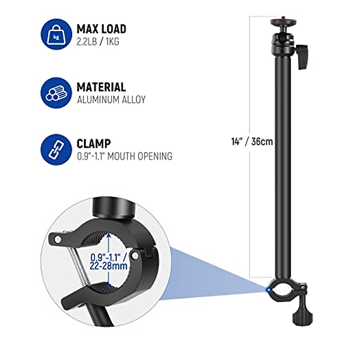 NEEWER 14.2”/36cm Flexible Holding Arm, Camera Mount Stand Overhead Extension Arm with 360° Swivel Ball Head and Adjustable Clamp for DSLR & Mirrorless Camera, Phone, LED Video Light, Webcam, CR221A