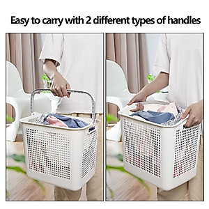 Ggbin 4 Packs Plastic Laundry Hamper with Handles, 35 L Laundry Baskets for Dirty Clothes, White