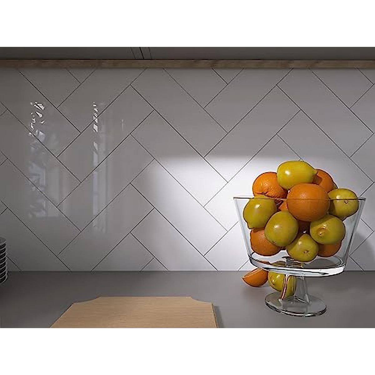 Avant Decor | Sample Tile | Stone Composite Subway Solid Color Tiles | Peel and Stick Kitchen Backsplash Tiles | Wall Tiles | 4” x 12” | Bex Metro Glossy Cotton