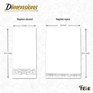 Fete Decorative Hand Towels, silver flower 200pcs Disposable Linen-Feel Guest Towelettes – Formal Dinner, Anniversary, and Wedding Napkins for Tables, Guestrooms, and Restrooms - 8.5x 4-Inches Folded,