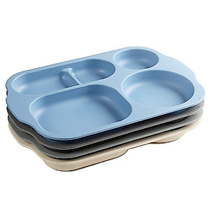 shopwithgreen Divided Plates for Kids Adults, 12 Inch (4PCS) Unbreakable Wheat Straw Section Plates, Large Lightweight Reusable Compartment Lunch Trays, BPA Free Dishwasher & Microwave Safe