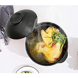 Premium Ceramic Black Casserole Clay Pot with Lid,For Cooking Hot Pot Dolsot Bibimbap and Soup