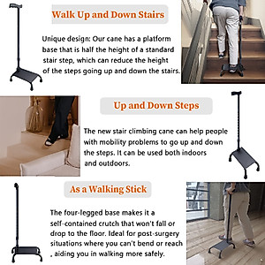 Aliseniors Stair Climbing Assist Cane, FSA/HSA Eligible Stair Lift Aid for Seniors Stair Steady to Walk Up and Down Stairs or Steps, Adjustable Walking Sticks for Right or Left Handed Men or Women
