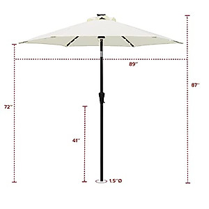 FLAME&SHADE 7.5 ft Solar Powered Outdoor Market Patio Table Umbrella with LED Lights and Tilt, Ivory