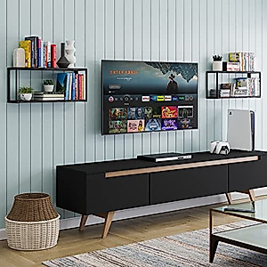 Wallniture Roca 2 Tier Floating Shelves for Living Room Decor, 24"x6" Black Bookshelf for Office Supplies, Bedroom, Bathroom Organizer for Bathroom Accessories, Set of 2