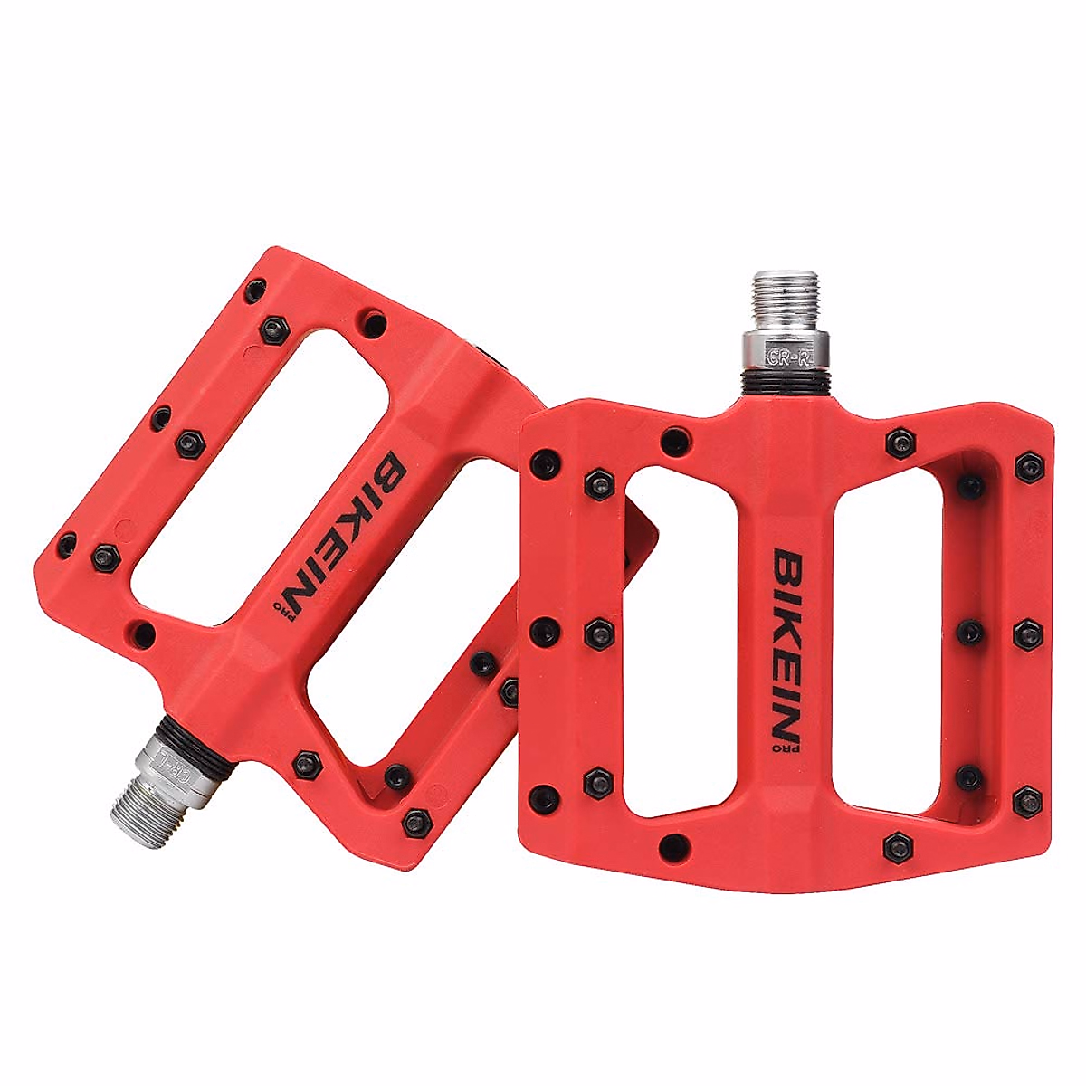 BIKEIN PRO MTB Bike Pedals Nylon Fiber Non-Slip 9/16 Inch Bicycle Platform Flat Pedals for Road Mountain BMX Bike Red