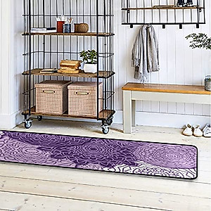 xigua Purple Mandala Boho Runner Rug, Soft Non Slip Long Area Rugs Floor Mat for Hallway Bedroom Living Room Kitchen 72 X 24 Inch