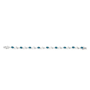 Gem Stone King 925 Sterling Silver London Blue Topaz and White Diamond Women Greek Vine Tennis Bracelet (5.53 Cttw, Oval 6X4MM, 7 Inch)