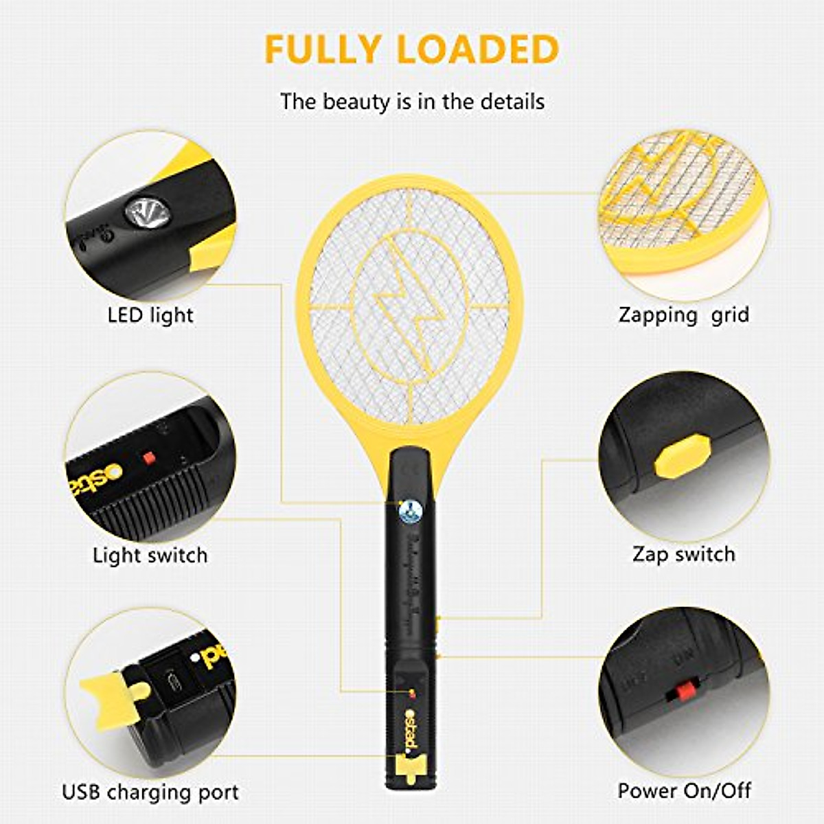 Electric Fly Swatter Racket - Indoor & Outdoor Bug Zapper, Mosquito Zapper for Home, Pest Control, Fly Zapper, Mosquito and Bug Zapper Indoor