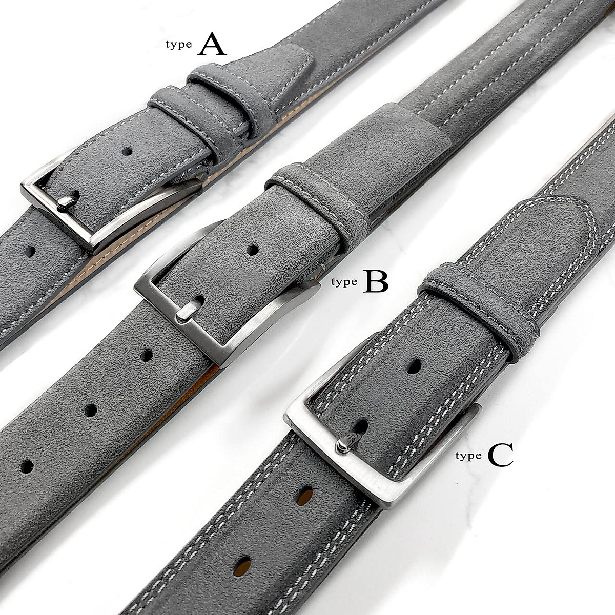 19000 Men's Suede Belt Genuine Leather Casual Dress Belt 1-3/8"(35mm) Wide (Gray, 34)