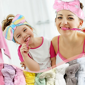 Yinder 40 Pack Bow Spa Headband Coral Fleece Makeup Headband Soft Face Wash Headband Cosmetic Skin Care Headbands Facial Head Wraps Cute Bow Head Bands for Women Girls Shower Supplies (Various Style)