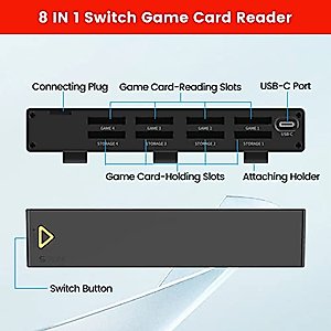 8-in-1 Game Card Reader for Nintendo Switch/Switch OLED Console and Dock, Mutilple Switch Games Reader, Card Storage Holder Accessories (4 Slots for Switching Games + 4 Slots for Storage)