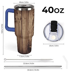 WYUSPGK 40oz Stainless Steel Car Mug, Wood Grain Print Travel Mug, Double-Wall Insulated with Straw, Perfect for Car, Office, Outdoor