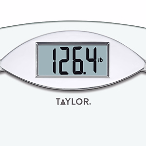 Taylor Precision Products Digital Bathroom Scale, Highly Accurate Body Weight Scale, Instant On and Off, 400 lb, Sturdy Clear Glass with Chrome Finish Base