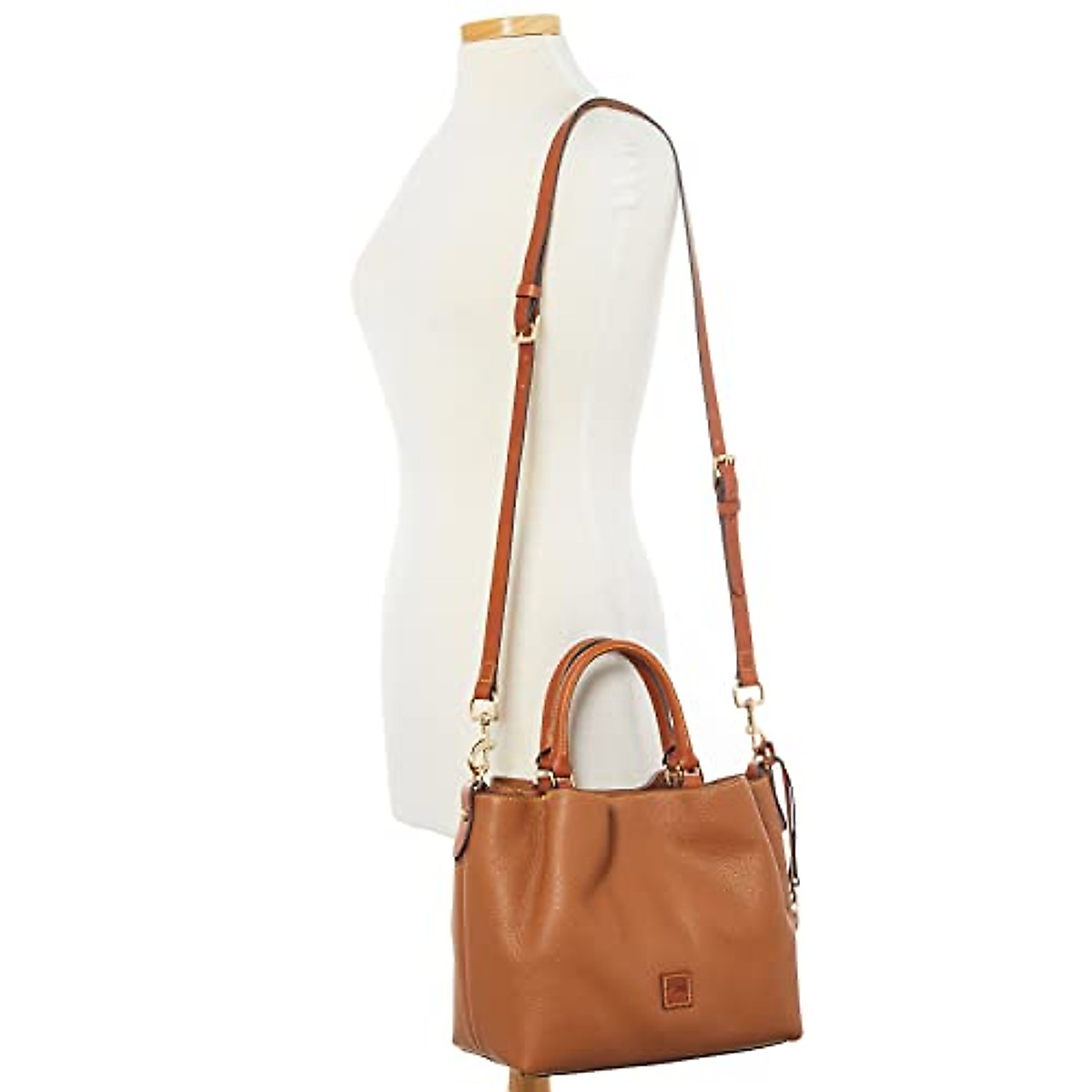 Dooney & Bourke Handbags for Women, Pebble Grain Leather Satchel Bag with Top Handles & Crossbody Strap - Brown