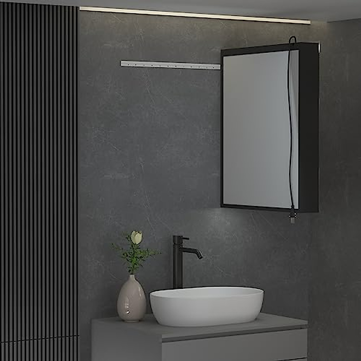 ExBrite LED Lighted Bathroom Medicine Cabinet with Mirror,24" W x 30" H Medicine Cabinet with Lights,Black Medicine Cabinet with 3-Layer Storage Shelves,Surface mounting only (Left Opening Door)