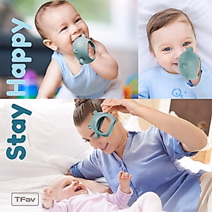 TFav Baby Bear Hand Teether -1 pc Blue -Silicone Teething mitt for 0-6 Months Boys & Girls -Hand Pacifier That Fits on Fist -Wearable Gloves Chew Toy -Calm Down The Fussy Baby Calm Down Fussy Baby