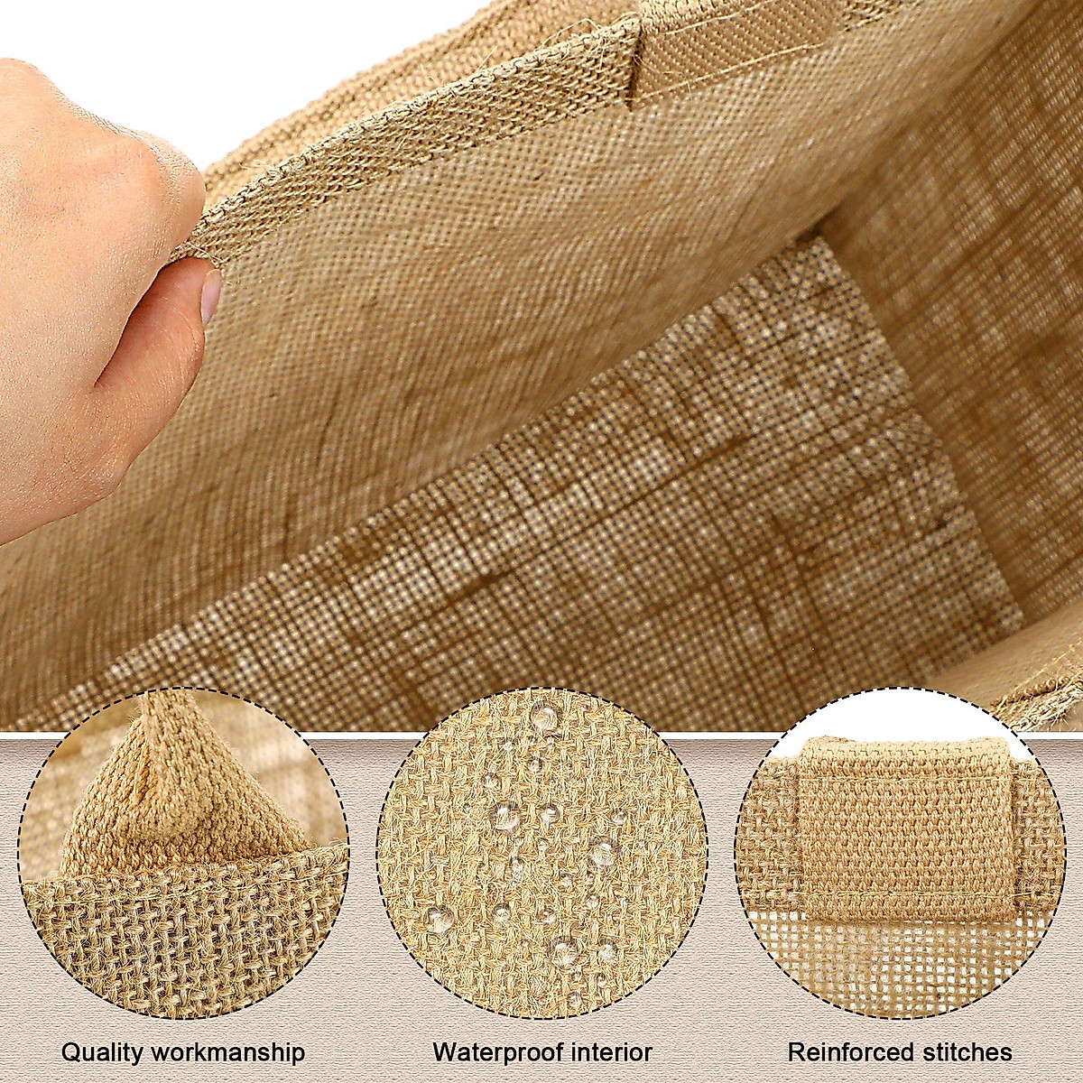 Shappy 8 Pack Burlap Tote Bags with Handles, Jute Tote Bags with Laminated Interior Reusable Grocery Bag for Women Bridesmaid Wedding Gift DIY Art Crafts Decoration Beach